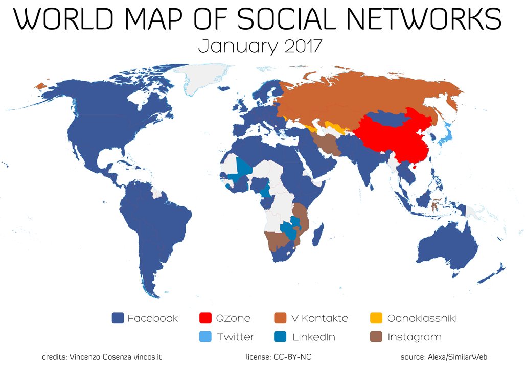 7 Most Popular Social Media Platforms in the World, Mapped
